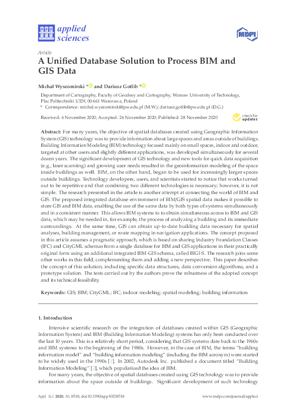 (PDF) A Unified Database Solution to Process BIM and GIS Data
