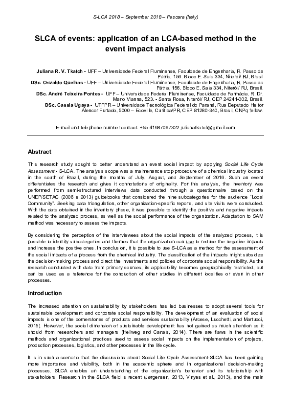 (PDF) SLCA of events: application of an LCA-based method in the event impact analysis