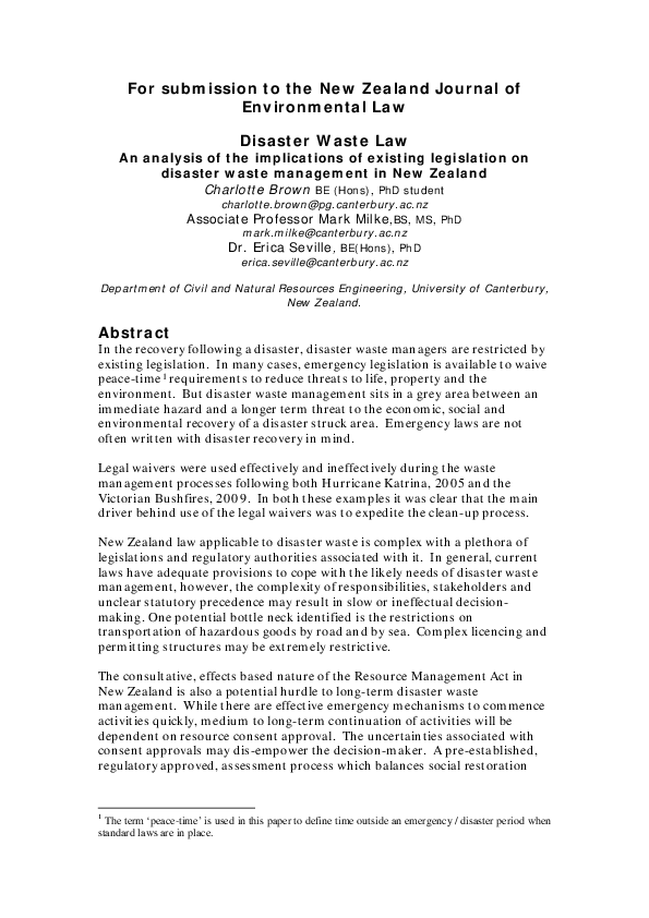 (PDF) Disaster Waste Law : An analysis of the implications of existing ...