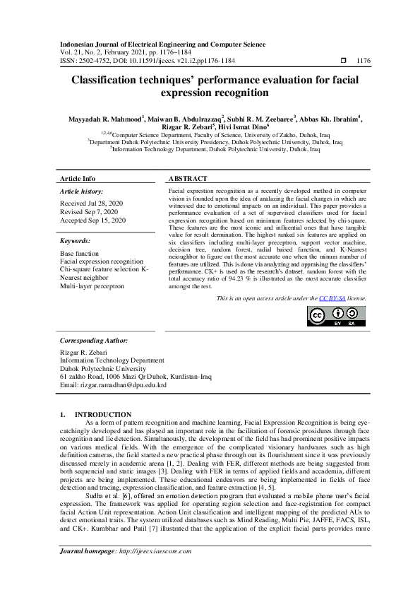 (PDF) Classification techniques' performance evaluation for facial ...