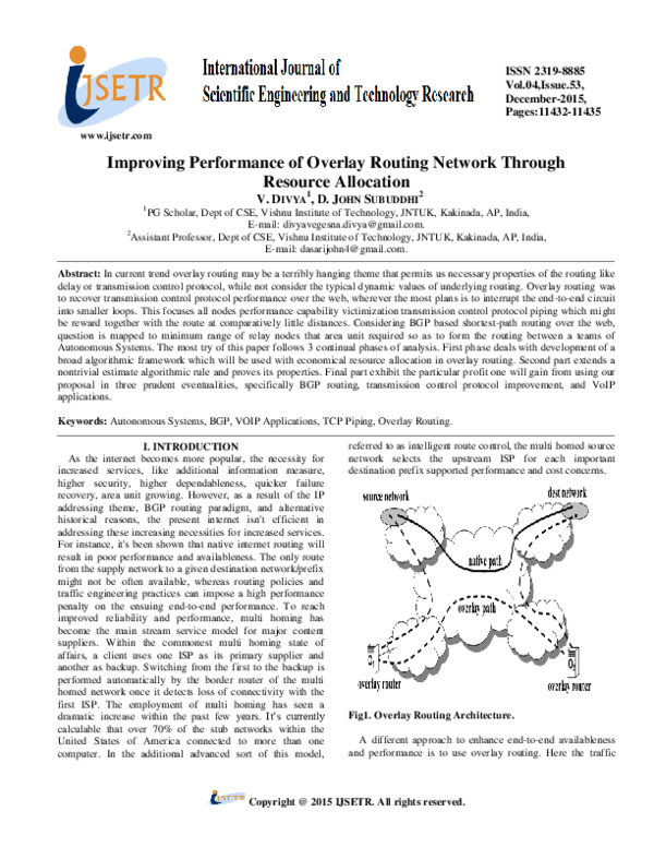 (PDF) Improving Performance of Overlay Routing Network Through Resource Allocation