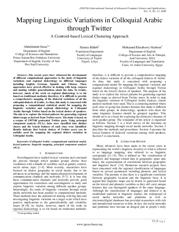 (PDF) Mapping Linguistic Variations in Colloquial Arabic through ...