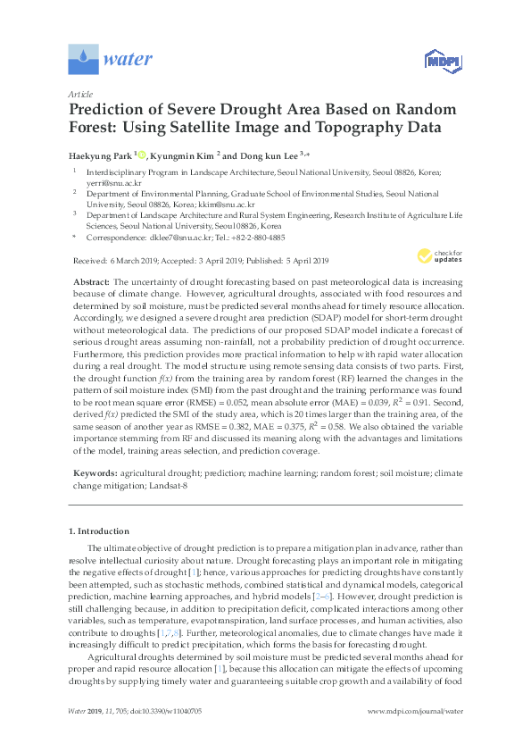 (PDF) Prediction of Severe Drought Area Based on Random Forest: Using ...
