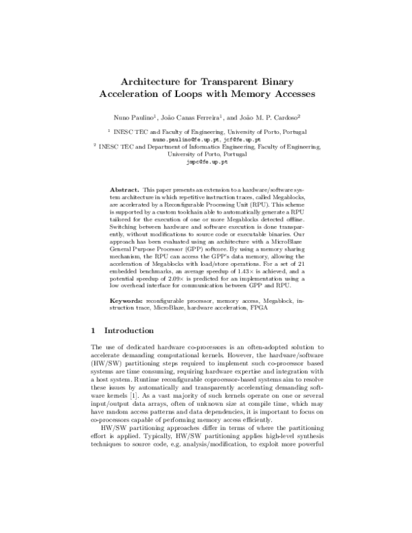 (PDF) Architecture for transparent binary acceleration of loops with memory accesses