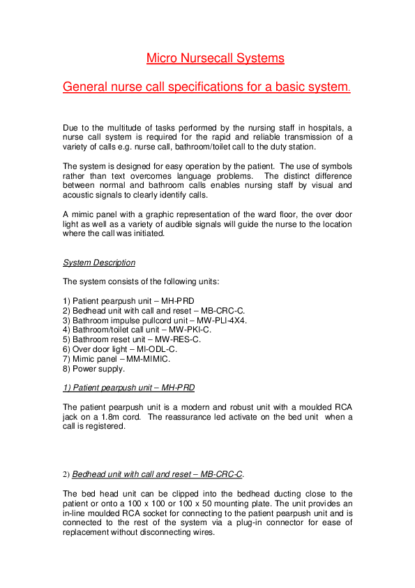 (PDF) Micro Nursecall Systems General nurse call specifications for a ...