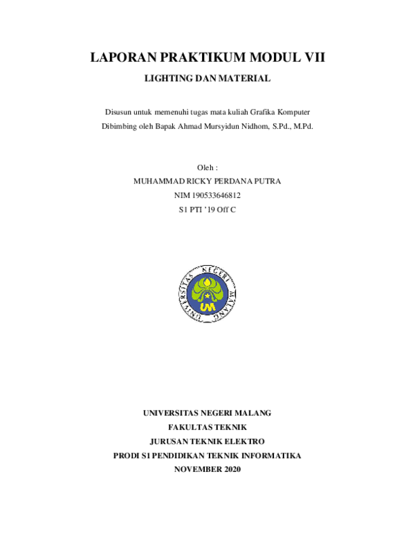(PDF) Laporan Praktikum Grafika Komputer 6 Lighting dan Material