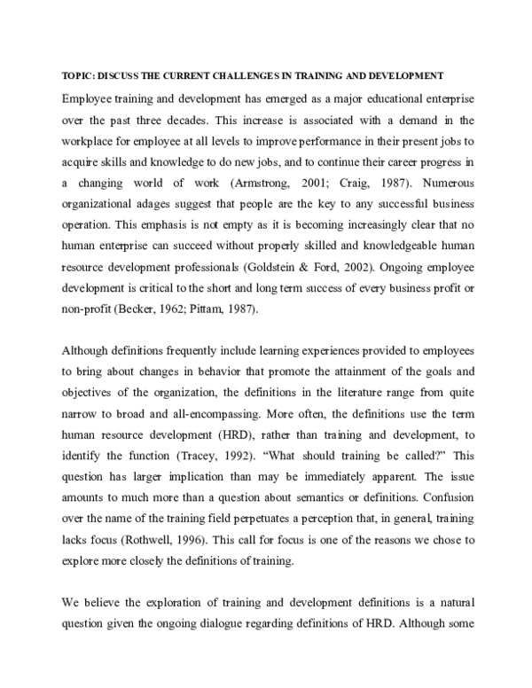 (DOC) TOPIC: DISCUSS THE CURRENT CHALLENGES IN TRAINING AND DEVELOPMENT