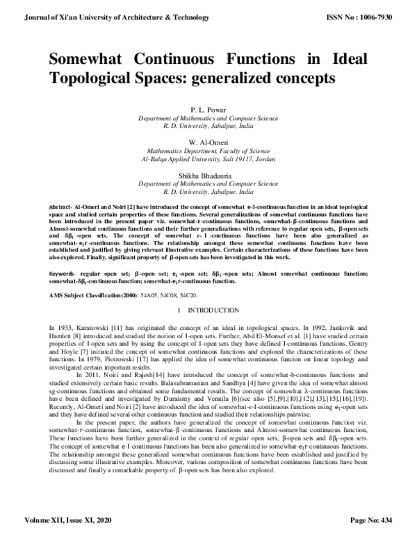 (PDF) Somewhat Continuous Functions in Ideal Topological Spaces: generalized concepts