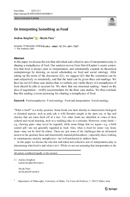 (PDF) On Interpreting Something as Food