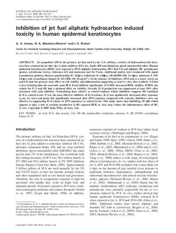 (PDF) Inhibition of jet fuel aliphatic hydrocarbon induced toxicity in ...