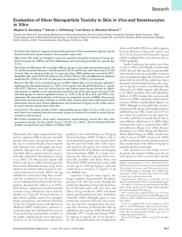 (PDF) Evaluation of Silver Nanoparticle Toxicity in Skin in Vivo and ...