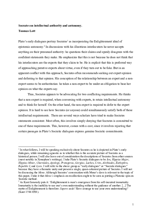 (PDF) Socrates on intellectual authority and autonomy