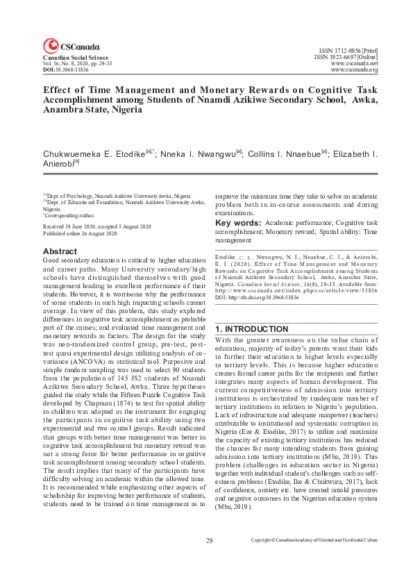(DOC) The influence of time management on the academic performances of ...