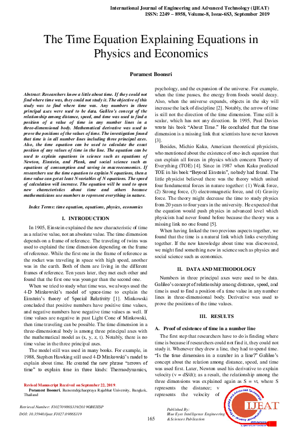 (PDF) The Time Equation Explaining Equations in Physics and Economics