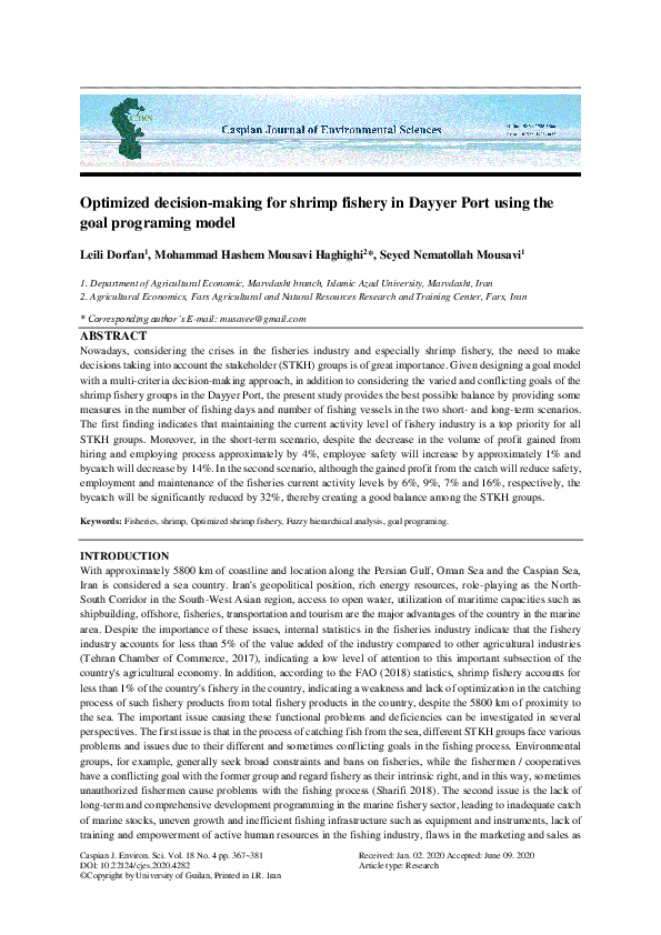 (PDF) Optimized decision-making for shrimp fishery in Dayyer Port using ...