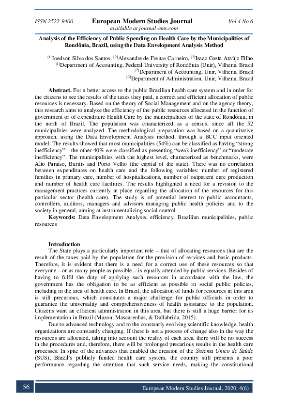 (PDF) Analysis of the Efficiency of Public Spending on Health Care by ...