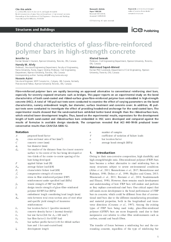 (PDF) Bond characteristics of glass-fibre-reinforced polymer bars in ...