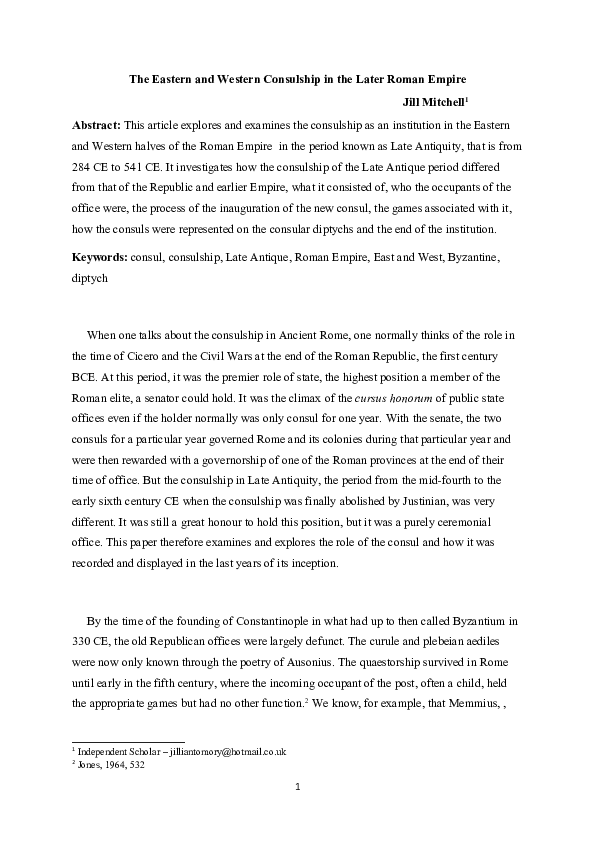 (DOC) The Eastern and Western Consulship in the Later Roman Empire