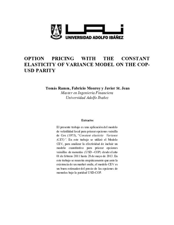 (PDF) OPTION PRICING WITH THE CONSTANT ELASTICITY OF VARIANCE MODEL ON THE COP- USD PARITY