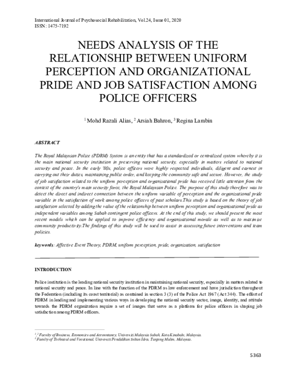 (PDF) NEEDS ANALYSIS OF THE RELATIONSHIP BETWEEN UNIFORM PERCEPTION AND ...