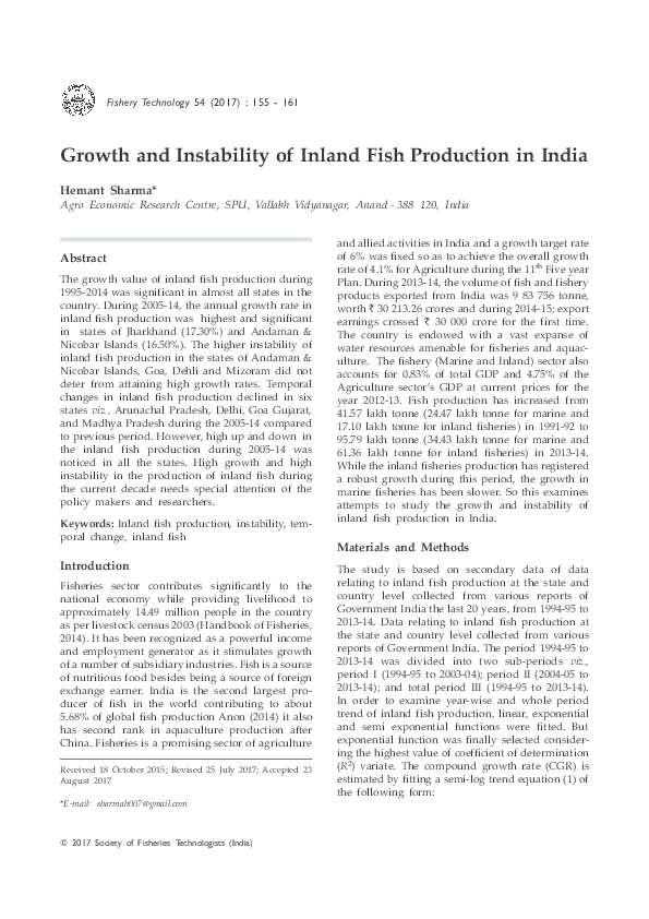 (PDF) Growth and Instability of Inland Fish Production in India
