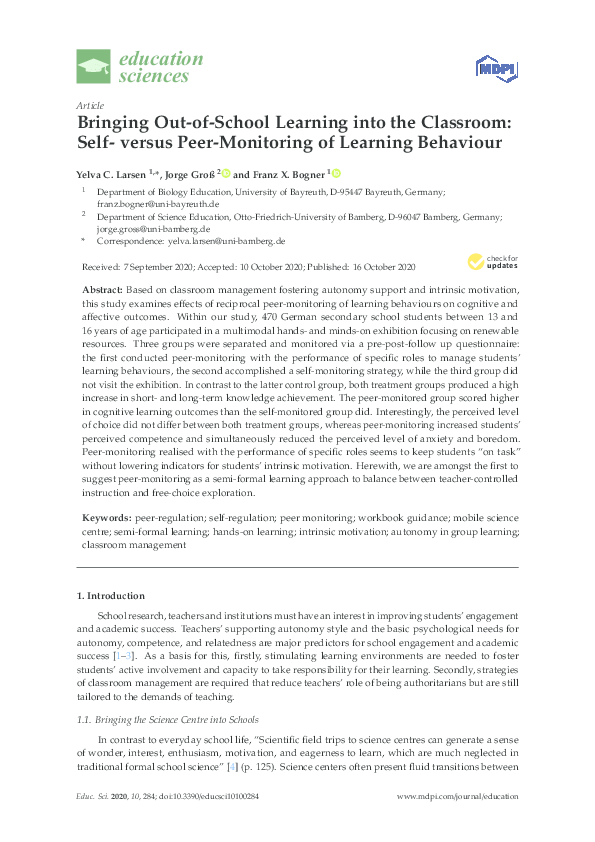 (PDF) Bringing Out-of-School Learning into the Classroom: Self-versus ...
