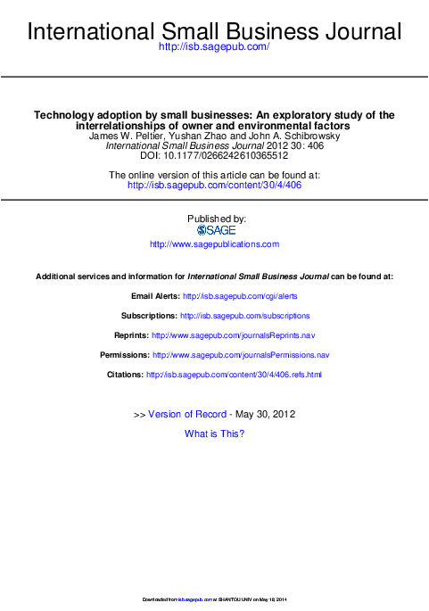 (PDF) International Small Business Journal Technology adoption by small ...
