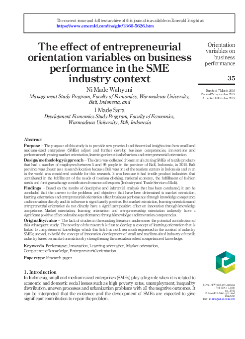 (PDF) The effect of entrepreneurial orientation variables on business performance in the SME ...