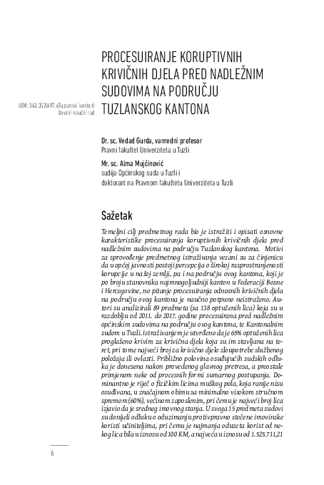 (PDF) PROCESUIRANJE KORUPTIVNIH KRIVIČNIH DJELA PRED NADLEŽNIM SUDOVIMA NA PODRUČJU TUZLANSKOG ...