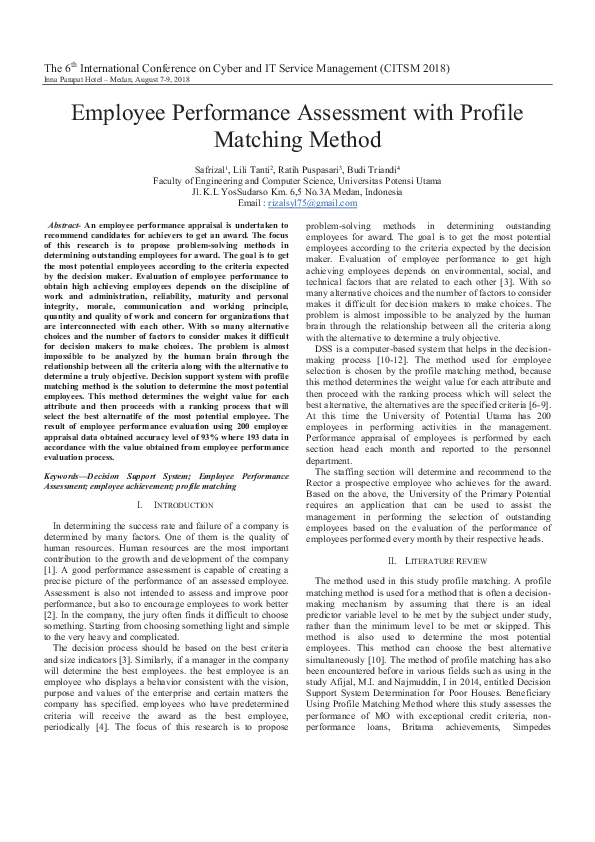 (PDF) Employee Performance Assessment with Profile Matching Method