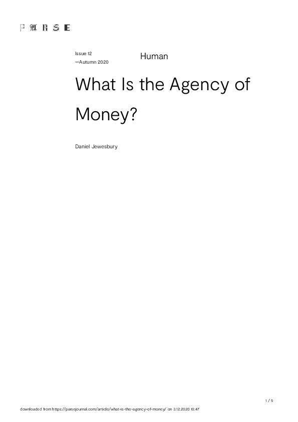 (PDF) What Is the Agency of Money?