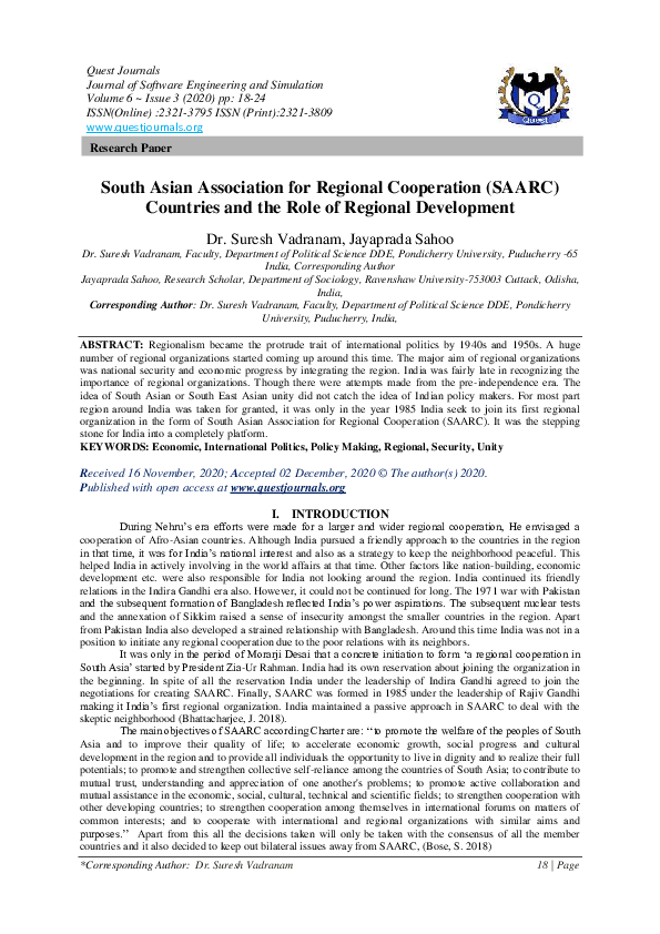(PDF) South Asian Association for Regional Cooperation (SAARC ...