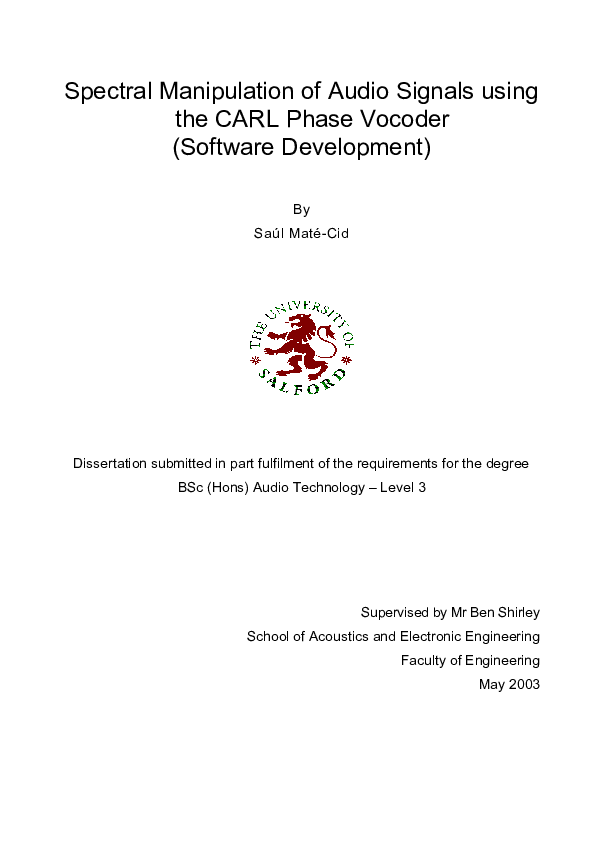 (PDF) Spectral manipulation of audio signals using the CARL phase vocoder