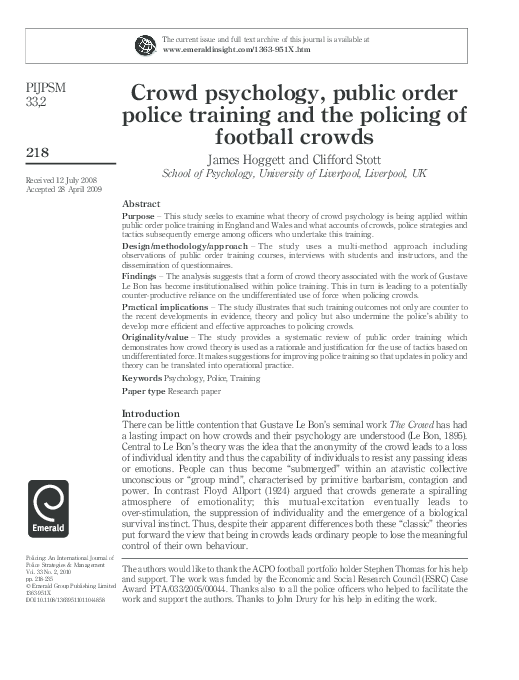 (PDF) Crowd Psychology, Public order police training and the policing ...