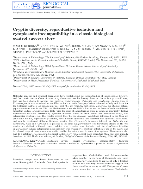 (PDF) Cryptic diversity, reproductive isolation and cytoplasmic ...