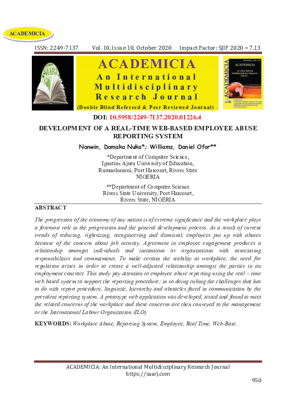 (PDF) DEVELOPMENT OF A REAL-TIME WEB-BASED EMPLOYEE ABUSE REPORTING SYSTEM