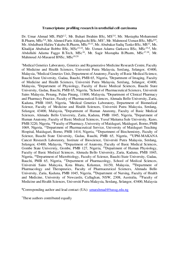 Pdf Transcriptome Profiling Research In Urothelial Cell Carcinoma 6228