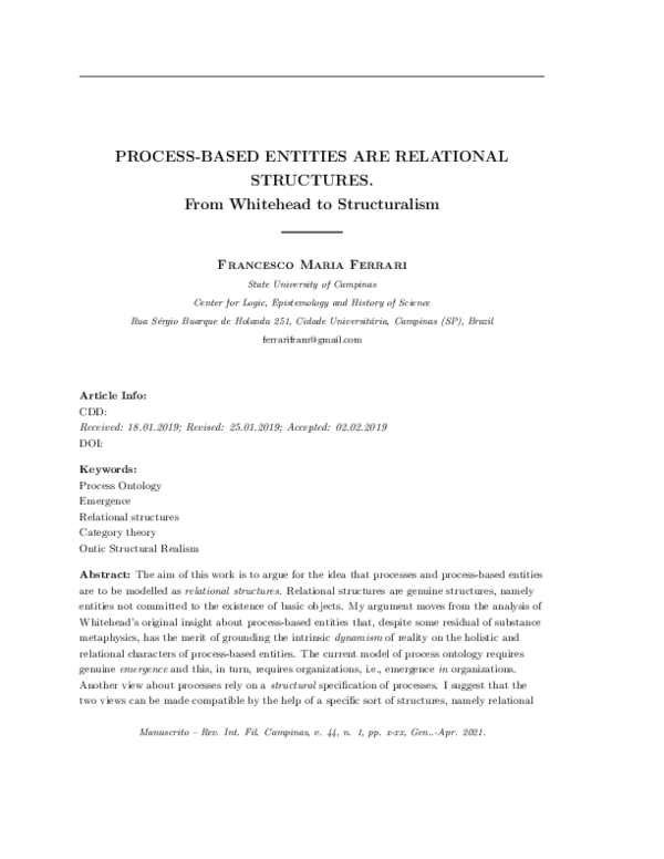 (PDF) Process-based entities are relational structures. From Whitehead to Structuralism [Pre-print]