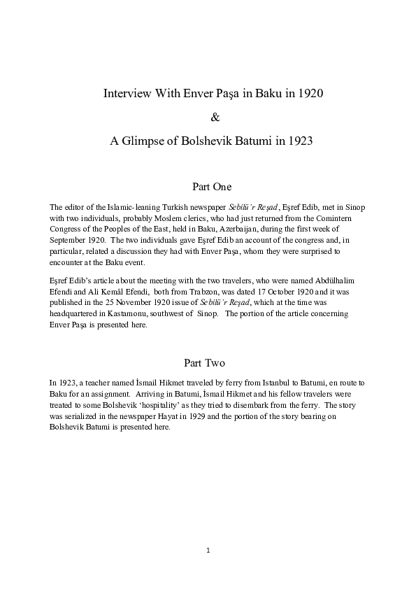 (DOC) Interview With Enver Paşa in Baku in 1920 & A Glimpse of ...