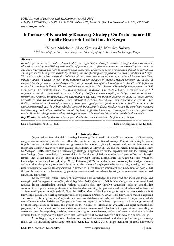 (PDF) Influence Of Knowledge Recovery Strategy On Performance Of Public ...