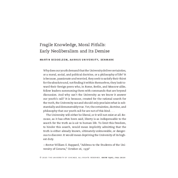 (PDF) Fragile Knowledge, Moral Pitfalls: Early Neoliberalism and Its Demise