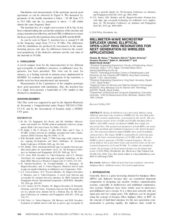 Pdf Millimeter‐wave Microstrip Diplexer Using Elliptical Open‐loop Ring Resonators For Next