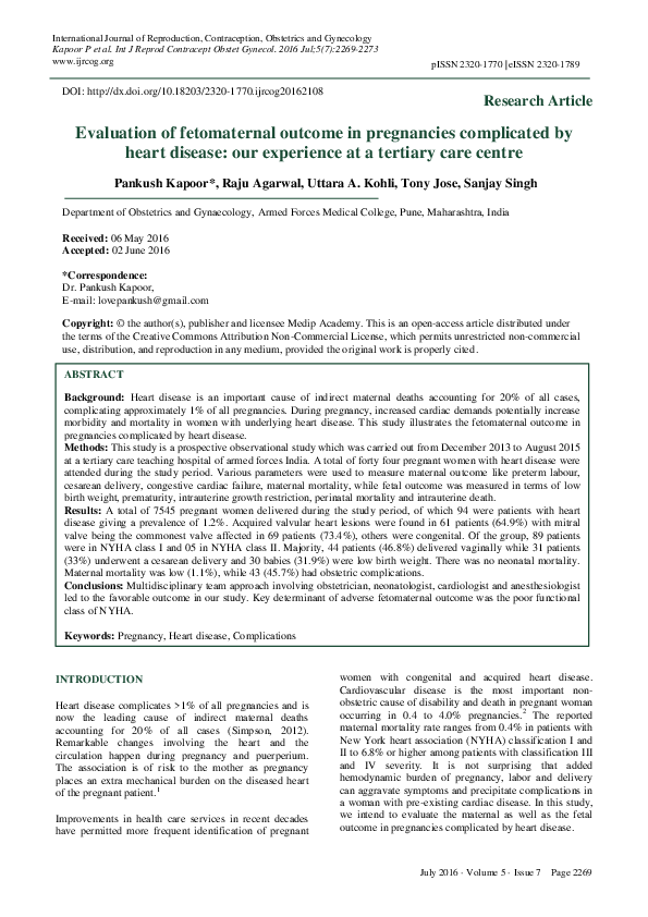 (PDF) Evaluation of fetomaternal outcome in pregnancies complicated by ...