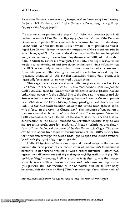 (PDF) Post fascist Fantasies Review Sabine Wilke MLQ 1999