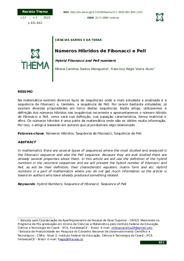 (PDF) Números Híbridos de Fibonacci e Pell Hybrid Fibonacci and Pell ...