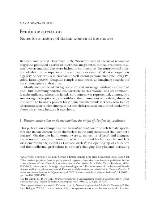 (PDF) Feminine Spectrum. Notes for a History of Italian Women at the Movies