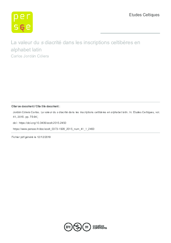 (PDF) La valeur du s diacrité dans les inscriptions celtibères en ...