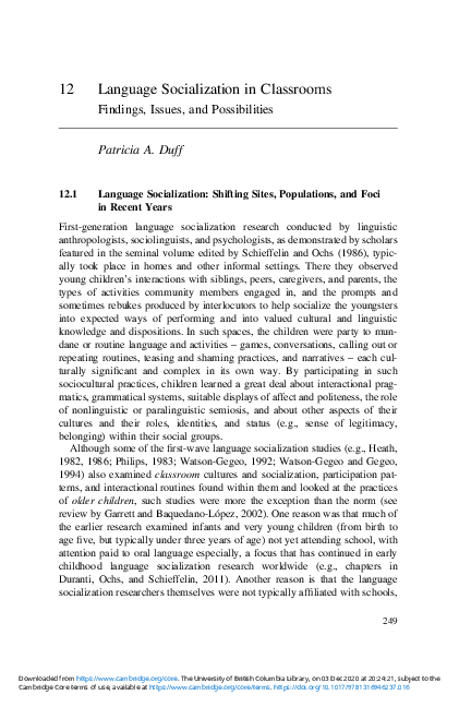 (PDF) Language socialization in classrooms: Findings, issues, and possibilities - 2020