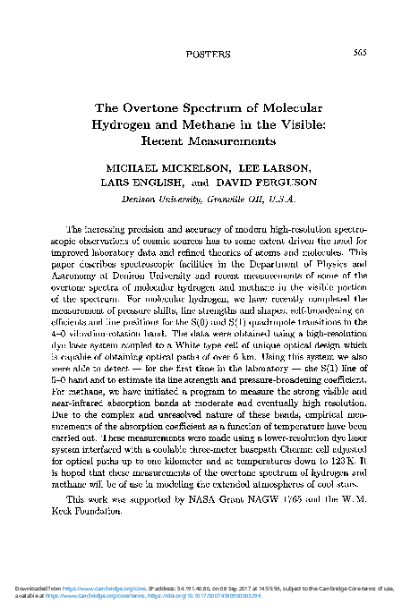 (PDF) The Overtone Spectrum of Molecular Hydrogen and Methane in the ...