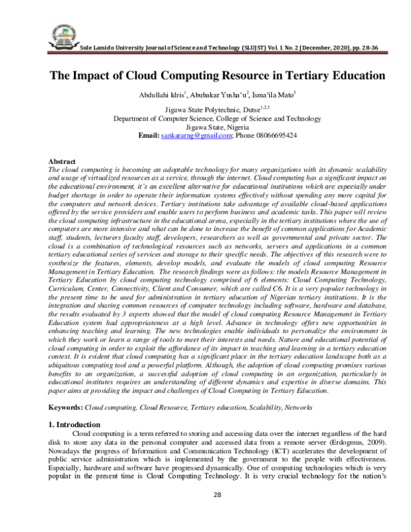 (PDF) The Impact of Cloud Computing Resource in Tertiary Education